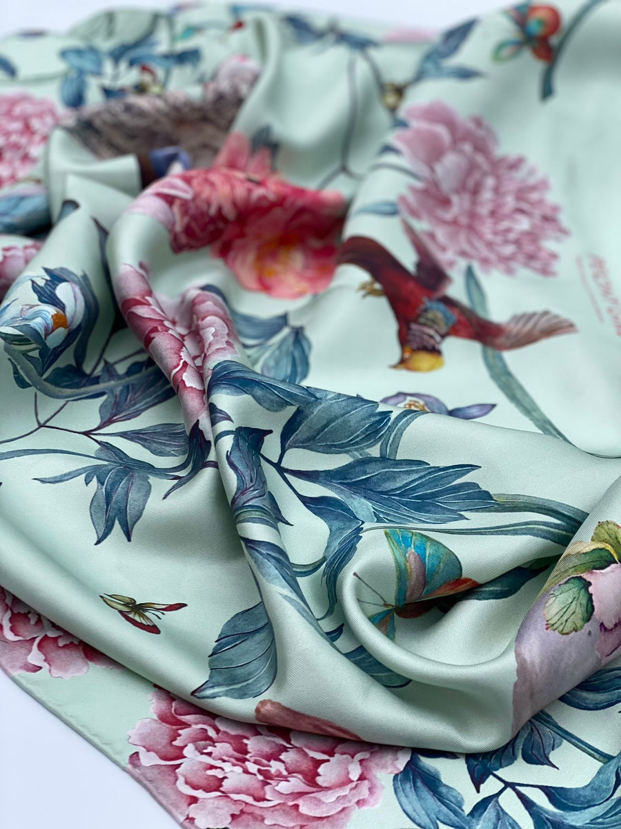 Triangle Silk Scarf - Bunnies and Peonies – The Peony Girl
